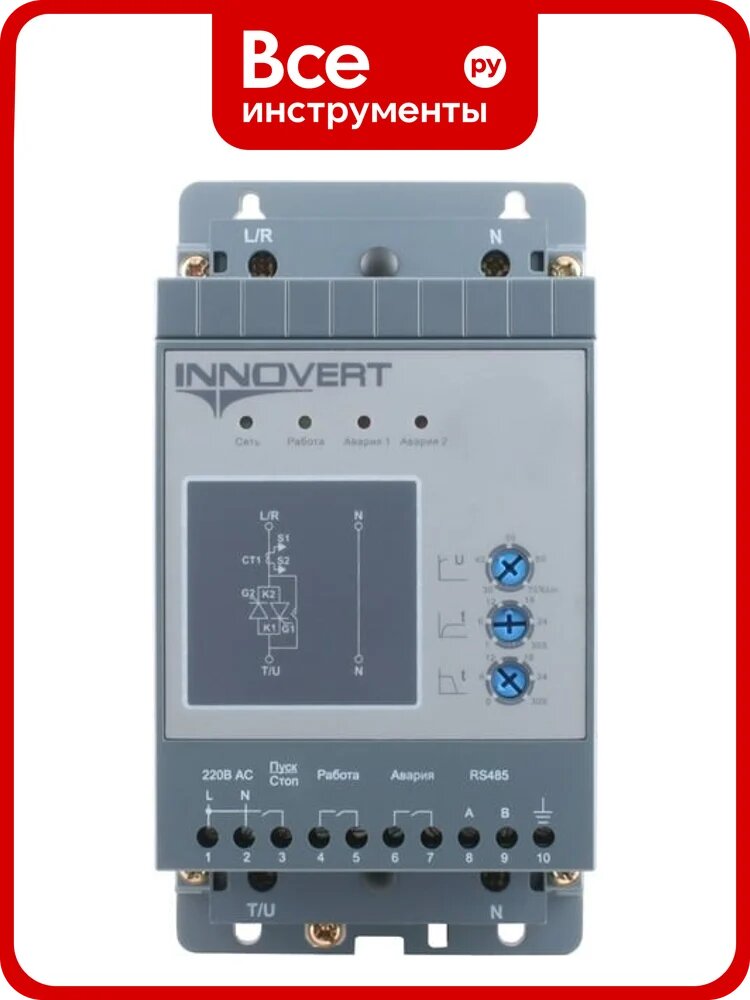 Устройство плавного пуска INNOVERT номинальный ток 4,5 а, питание управления 24в dc, rs-485 SSD222D43E