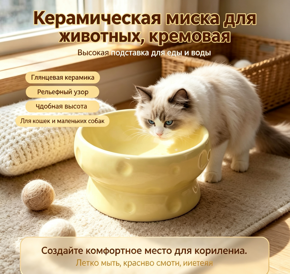 Керамическая миска для кошек в виде сыра, высокая миска для еды и воды, защита шеи，наклоненная миска защищает шею