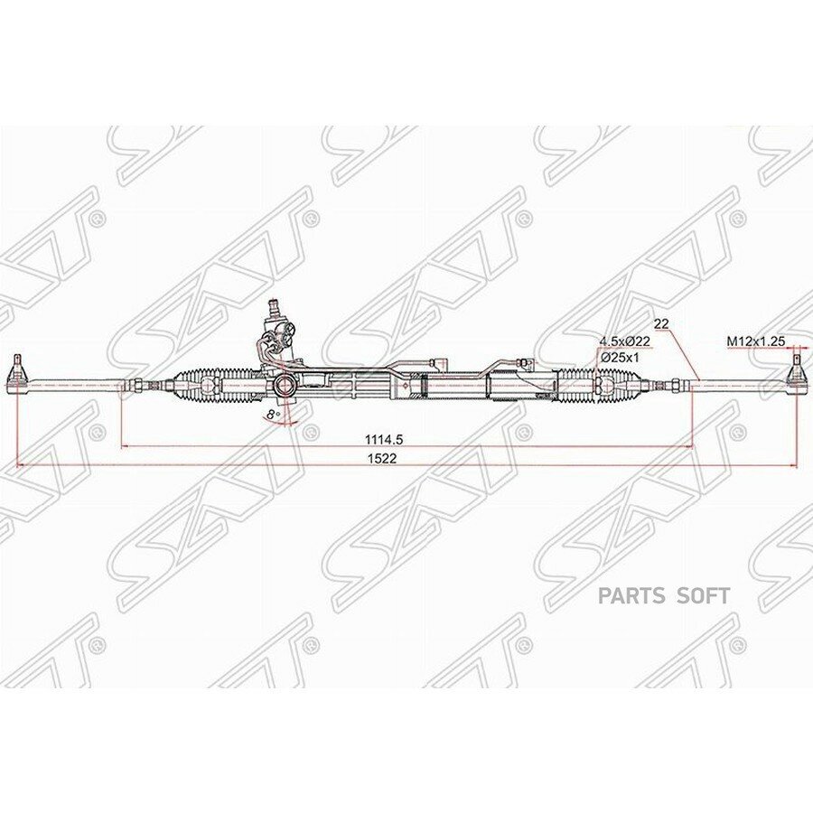 Рейка рулевая Hyundai Santa Fe 05-12 / Kia Sorento 09-21 (Левый руль) от официального дистрибьютора, SAT, артикул ST577002B210