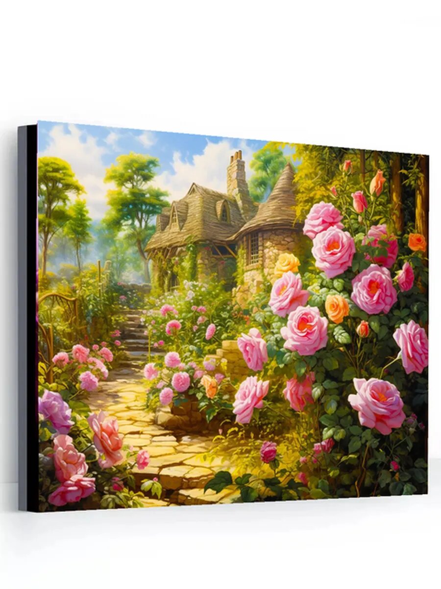 Картина по номерам "Деревенский домик", на холсте на подрамнике, 40 x 50 см