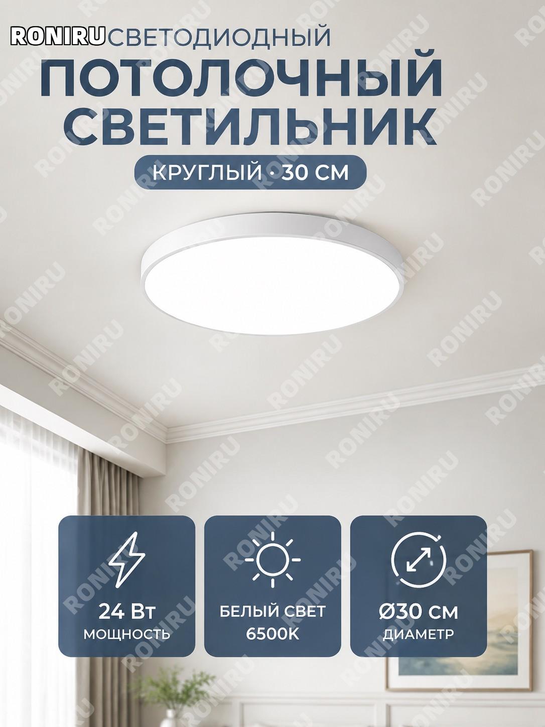 Светодиодный потолочный светильник 30 см 24 Вт круглый, версия Full Spectrum, белый свет, для гостиной и спальни