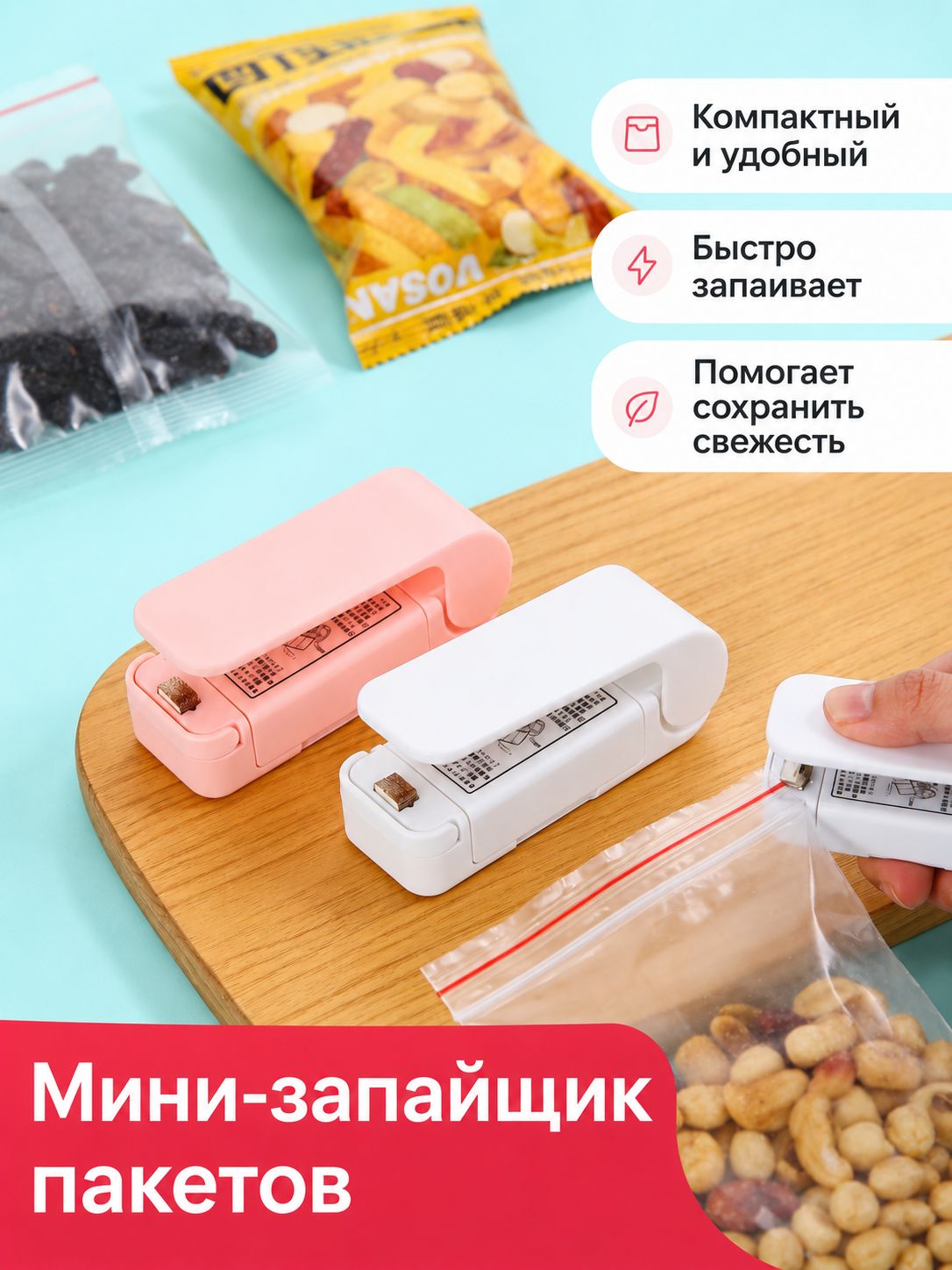 Мини-запайщик для пластиковых пакетов на батарейках, Артикул: 5182750759