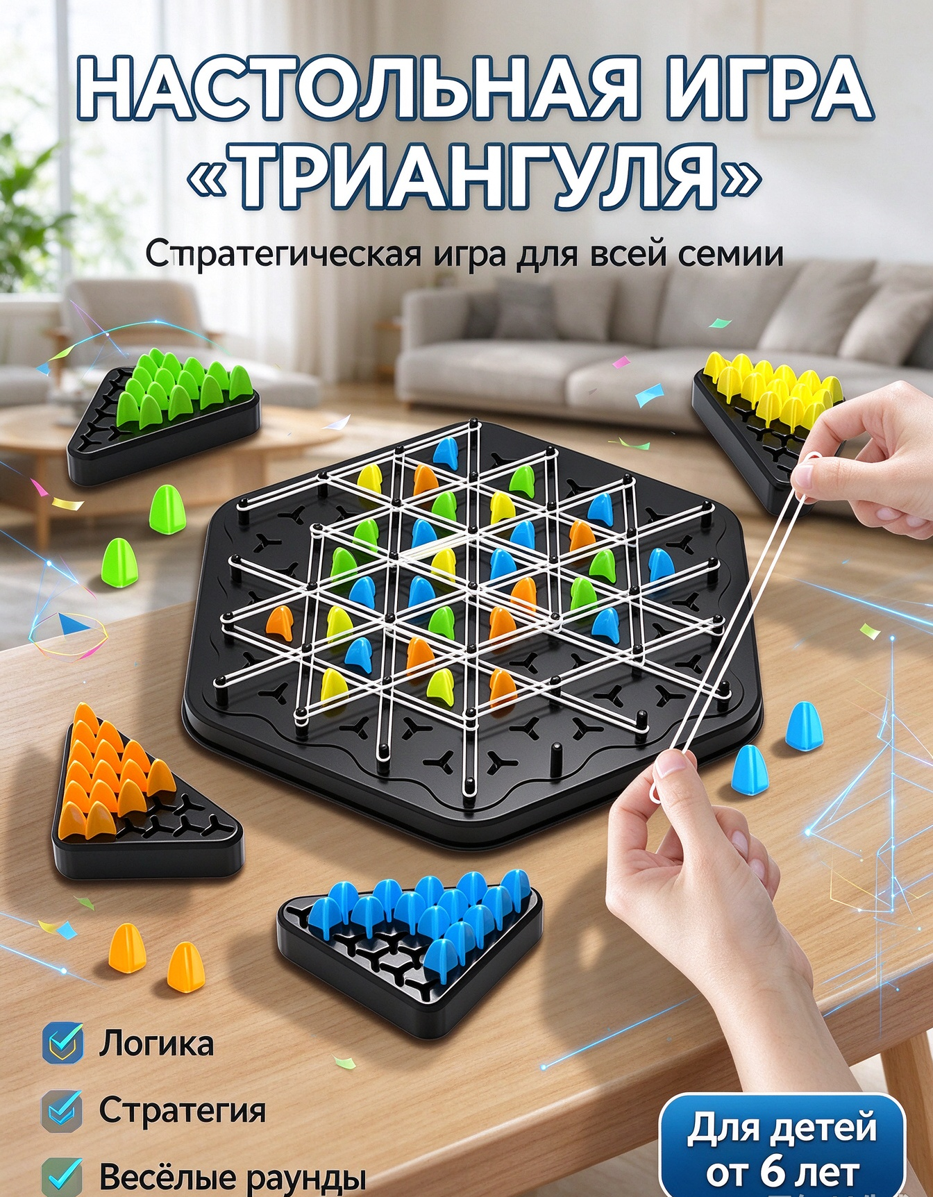 Стратегическая головоломка Треугольная цепочка, настольная игра для 2-4 игроков, домашнее развлечение