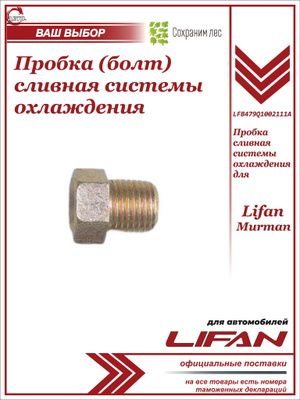 Пробка (болт) сливная системы охлаждения для Lifan Murman / Лифан Мурман / LFB479Q1002111A
