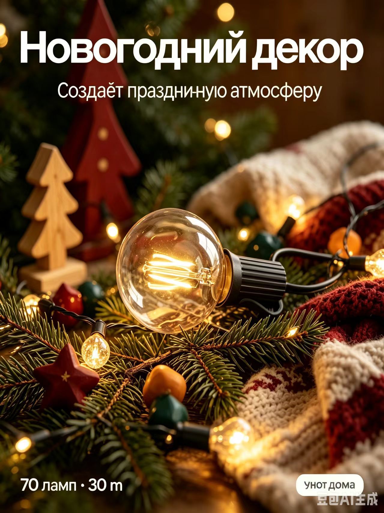 Электрогирлянда уличная Ретро 70 ламп, 30 м, питание от сети 220в