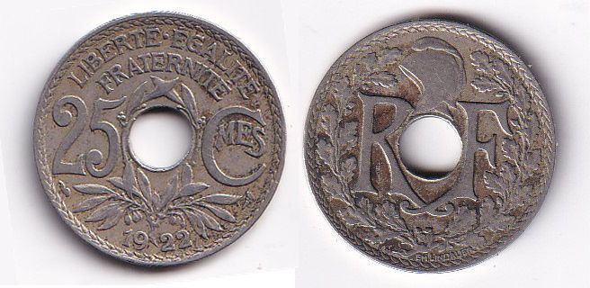 Франция 25 сантимов 1922 год