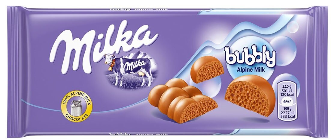 Шоколад MILKA молочный пористый Bubbly Alpine Milk 90г