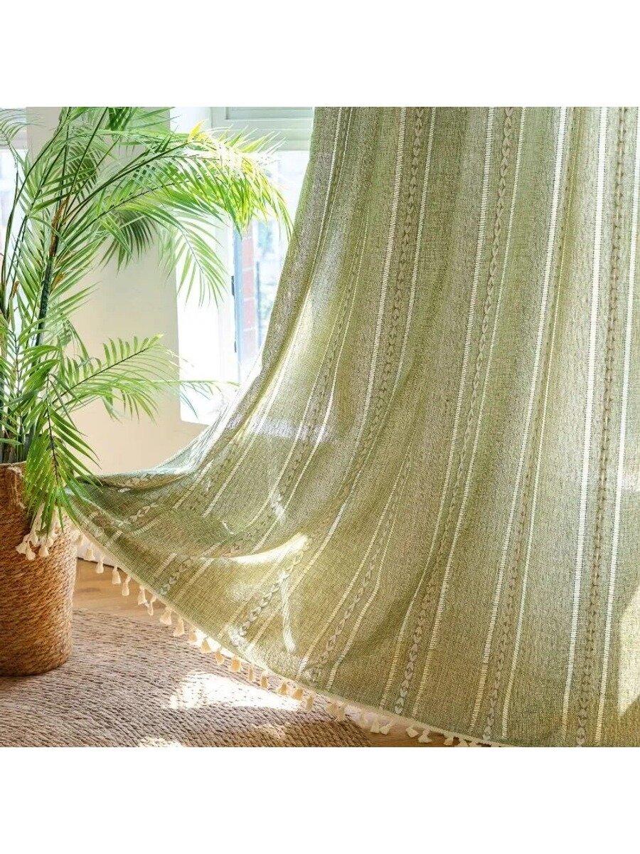 Штора 140х240 см зеленый с кулиской, полиэстер и хлопок, 1 шт