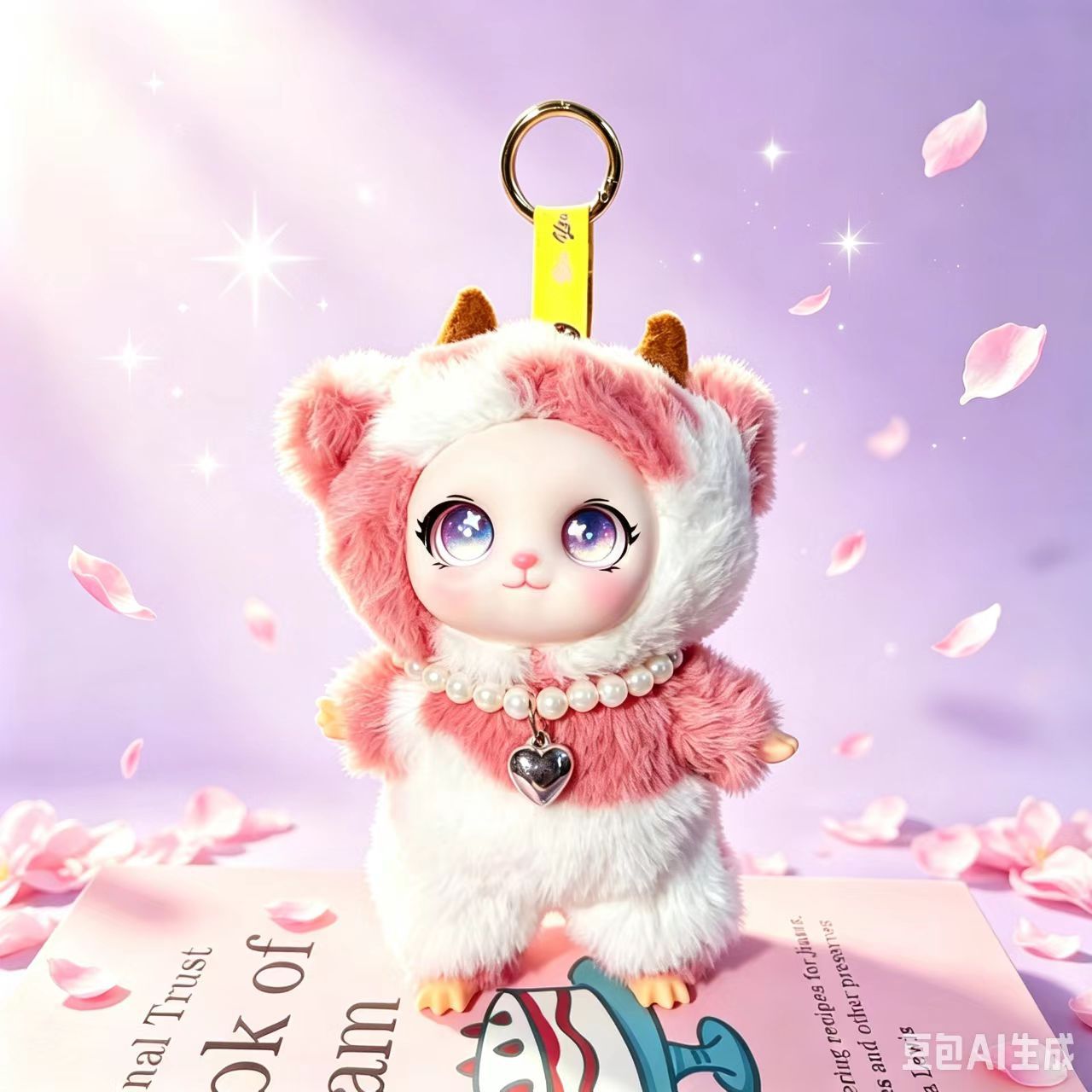 Плюшевая игрушка корова с сердцем брелок подвеска мягкая кукла для детей розового цвета