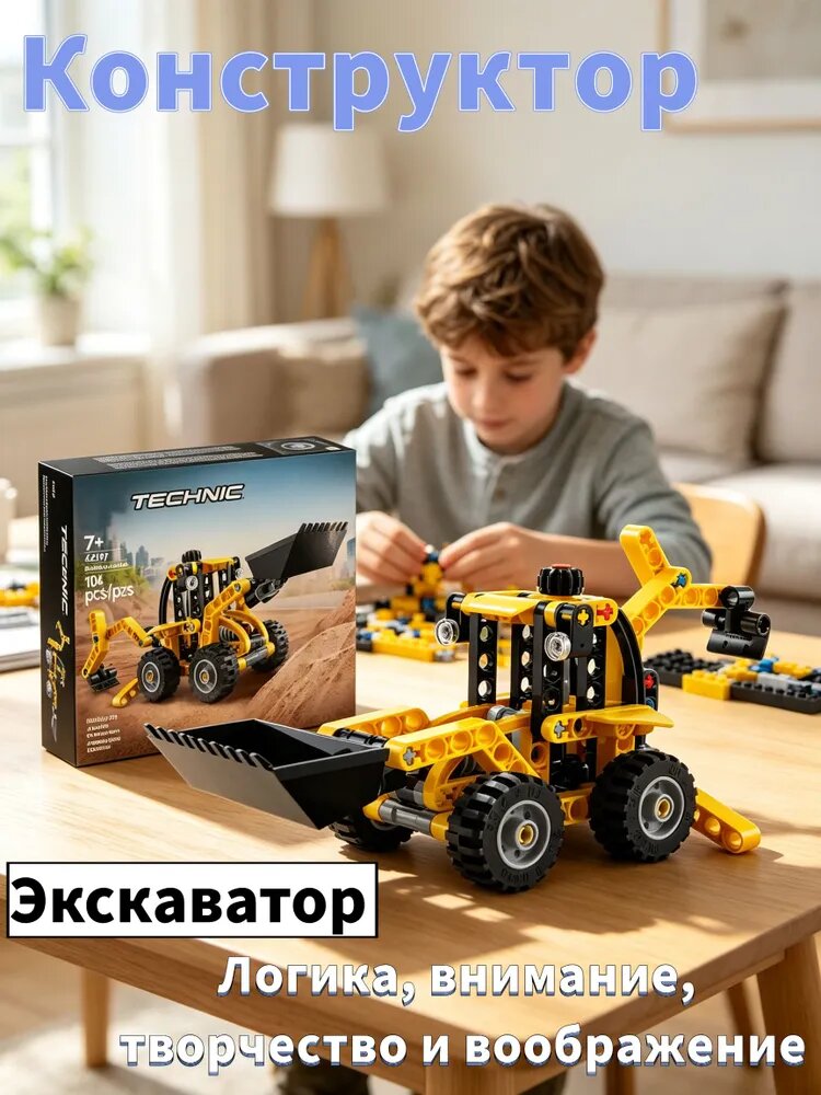 Конструктор экскаватор, 200+ деталей, для мальчиков от 6 лет