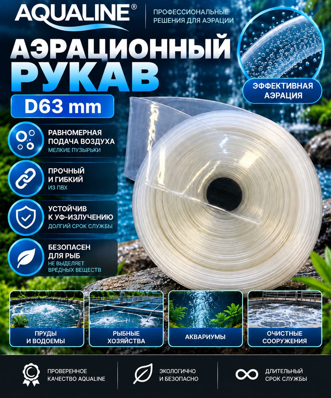 Аэрационный рукав AQUALINE D63 mm