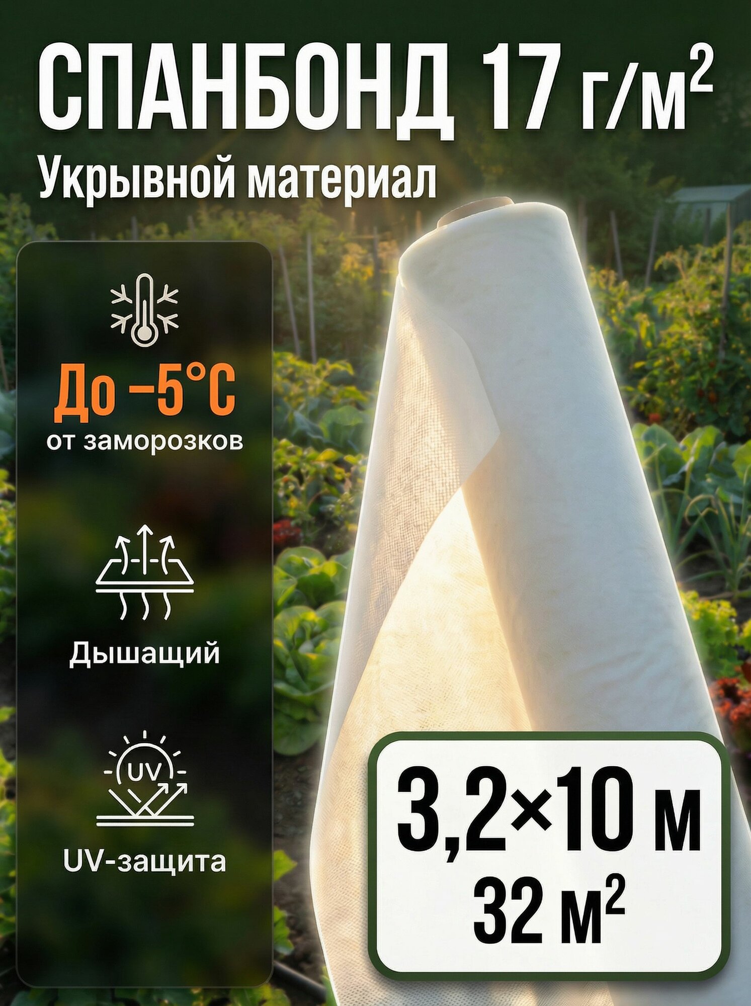 Укрывной материал спанбонд садовый 17 гр 3,2x10 белый для растений/роз и теплиц на зиму