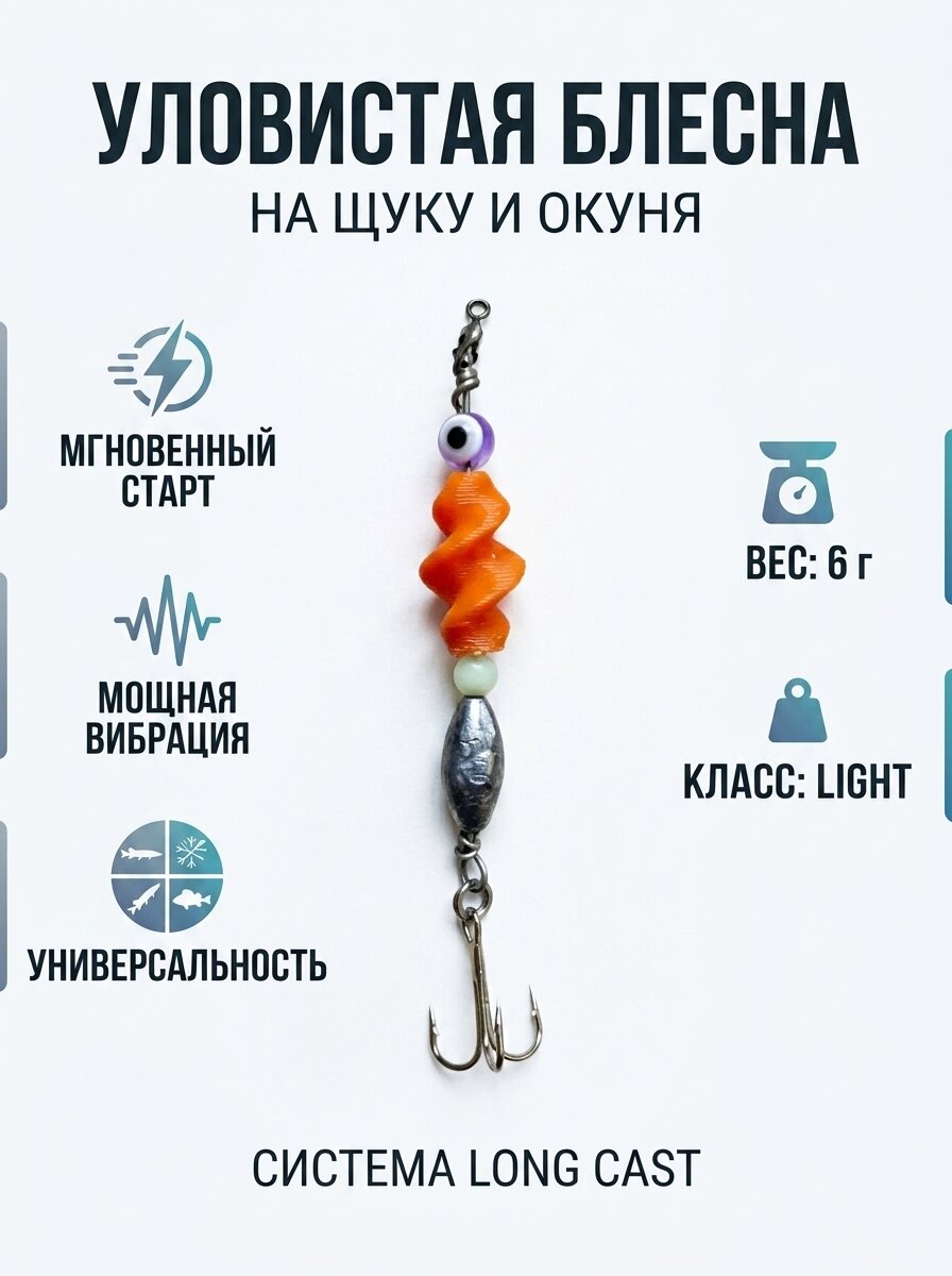 Блесна вращающаяся на щуку и окуня (вертушка турбинка), ручная работа, 6 грамм