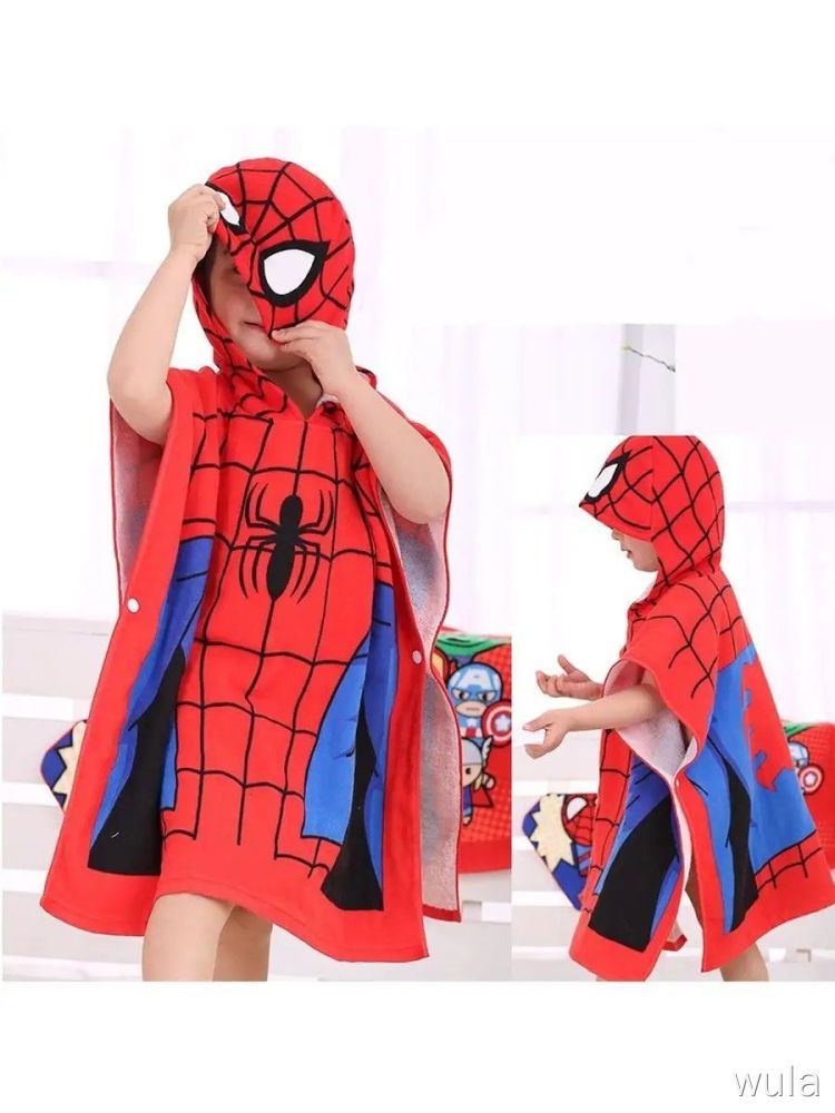 Детское полотенце-плащ с капюшоном Spiderman красное 60x120 см для бассейна и пляжа халат