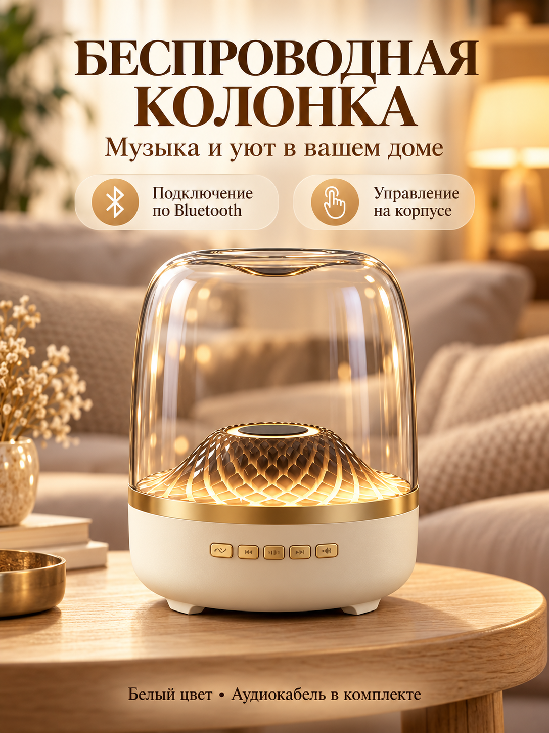 Басовая колонка GLASS5: Bluetooth акустика с подсветкой для дома и ПК