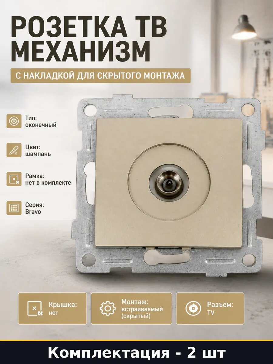 Розетка телевизионная встраиваемая одинарная пластик 2 штуки