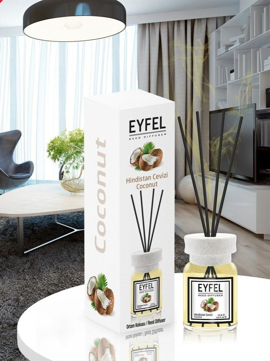 EYFEL PERFUME Диффузор Кокос, 120 мл, ароматический диффузор для дома с палочками