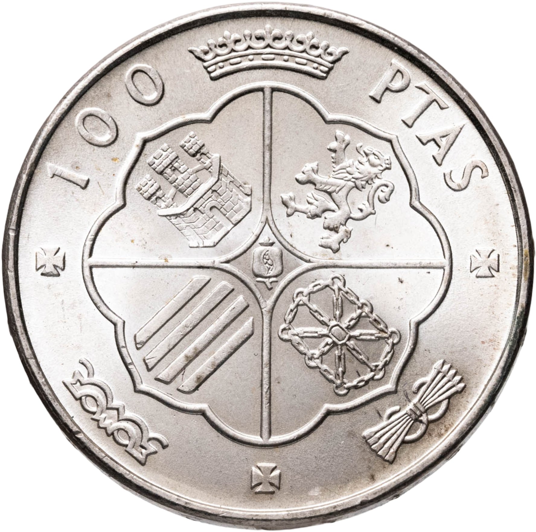 Испания 100 песет 1966 Франсиско Франко, Серебро 800, в сохранности UNC