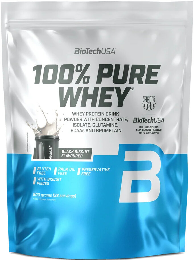 Сывороточный протеин BioTechUSA 100% Pure Whey 900 г, Черный бисквит