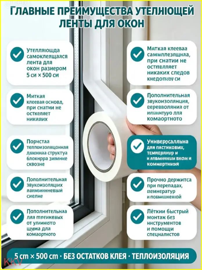 Термоуплотнитель на клейкой основе для дверных и оконных проемов, длина 10 м, оттенок белоснежный, премиум сцепление, бесследный демонтаж