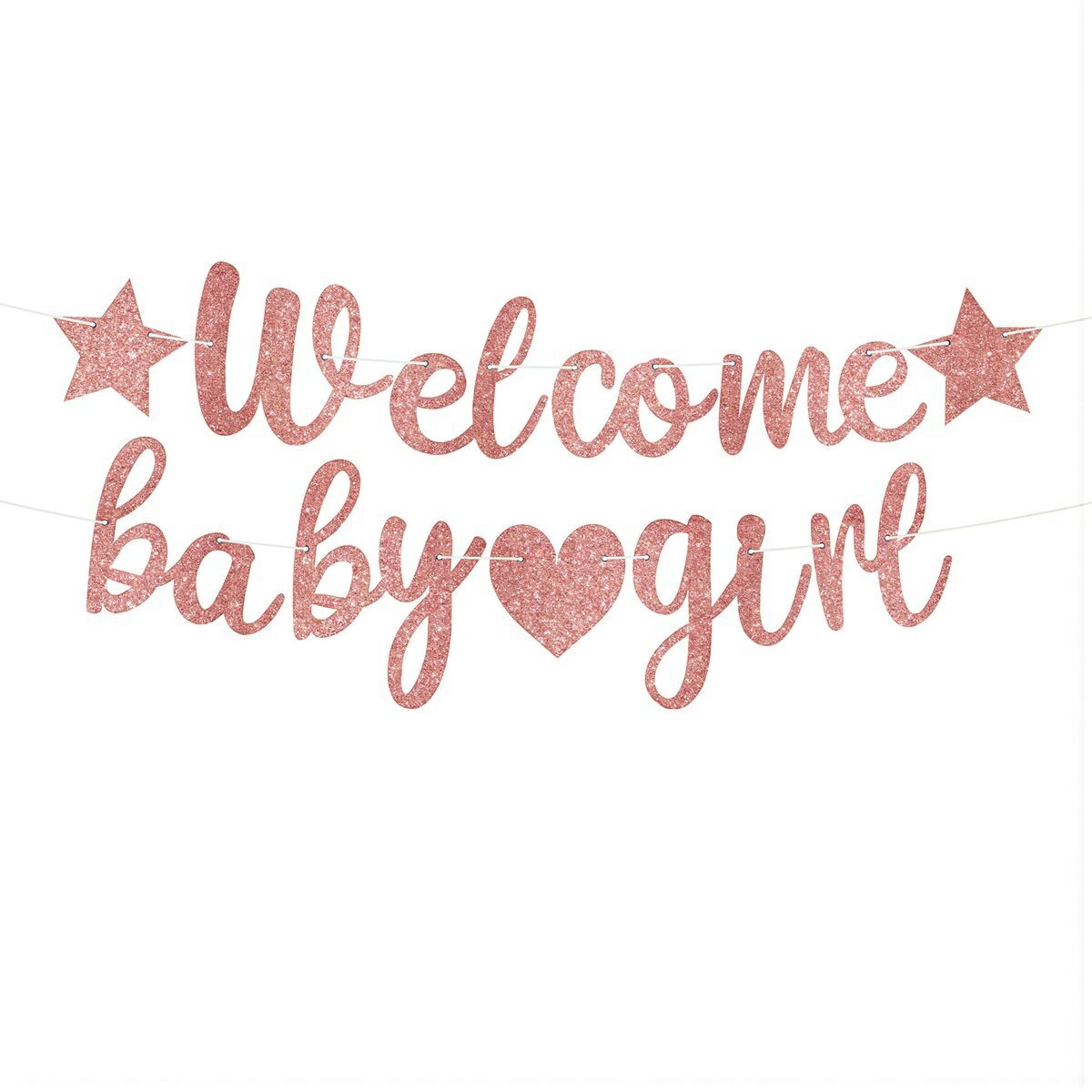 Украшение для встречи новорожденной девочки баннер Welcome baby girl блестящий розовое золото настенный