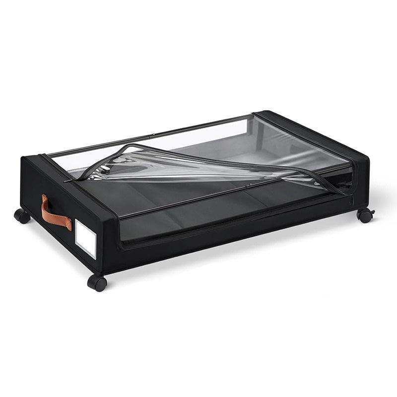 Органайзер для хранения "Under Bed", текстиль, на колесах, прозрачный, черный, 80x43,5x16 см