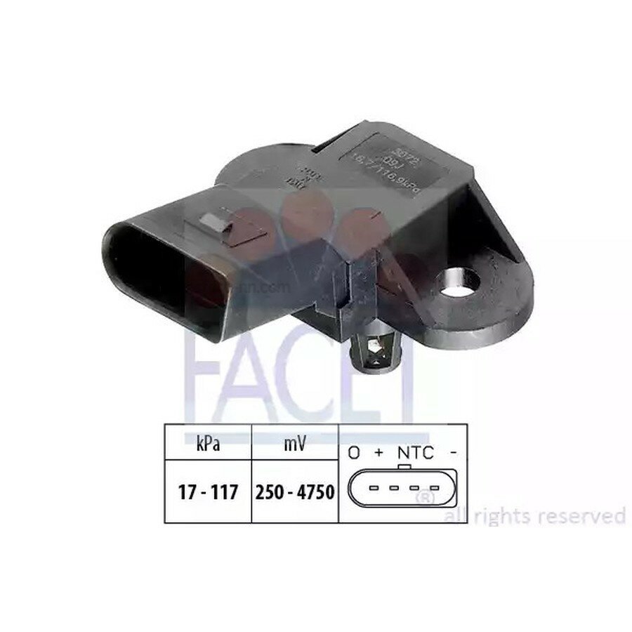 FACET 103072 Датчик давления воздуха AUDI: A3 (8P1) 1.6/2.0 FSI 03-, A3 Sportback (8PA) 1.6/2.0 FSI 04- \ SEAT: ALTEA (5P1) 1.6/2.0 FSI 04-, ALTEA XL (5P5) 1.6/1.6 Multifuel/2.0 FSI
