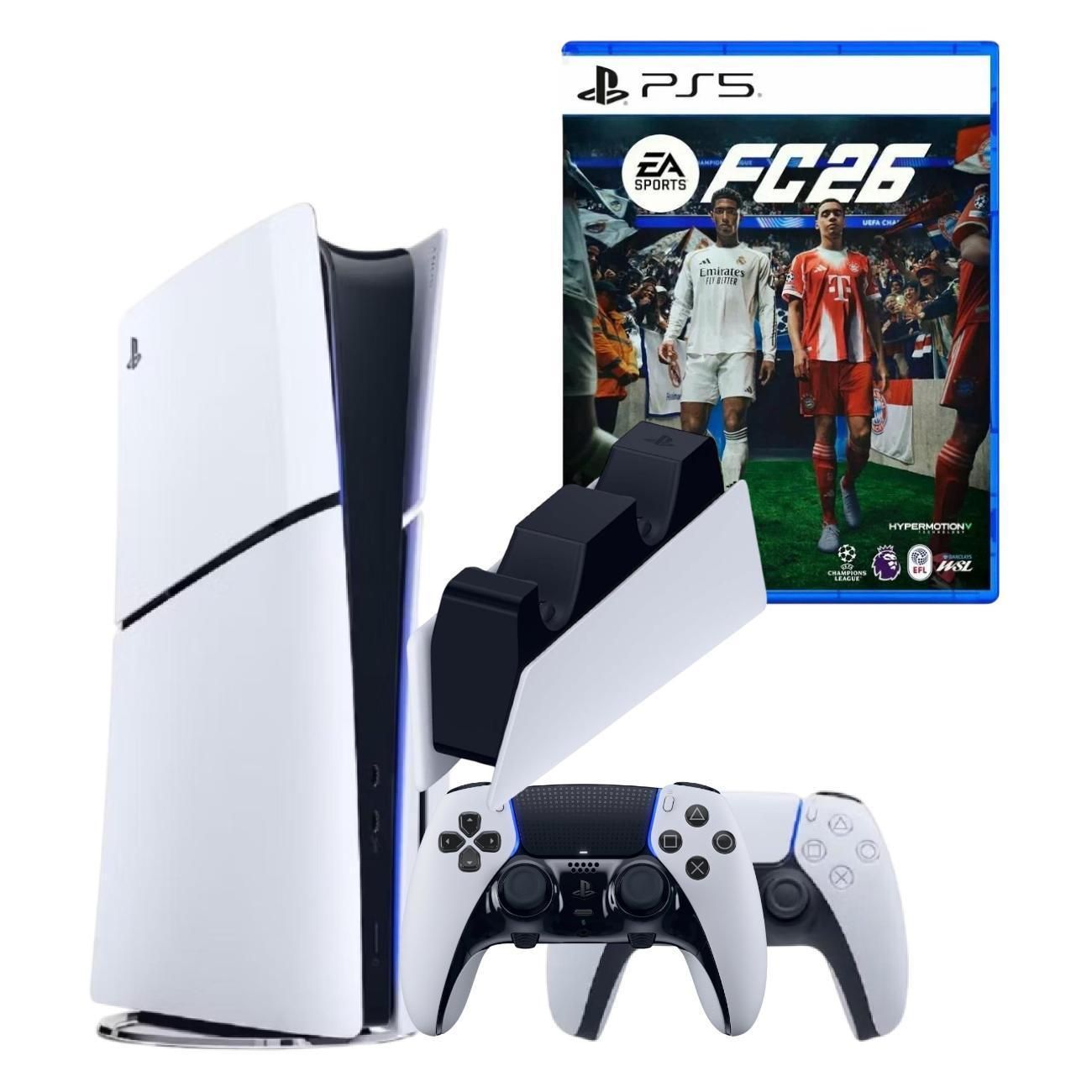 Игровая приставка Sony PlayStation 5 Slim Disk + 2й геймпад Edge White + игра FC26 + станция зарядки