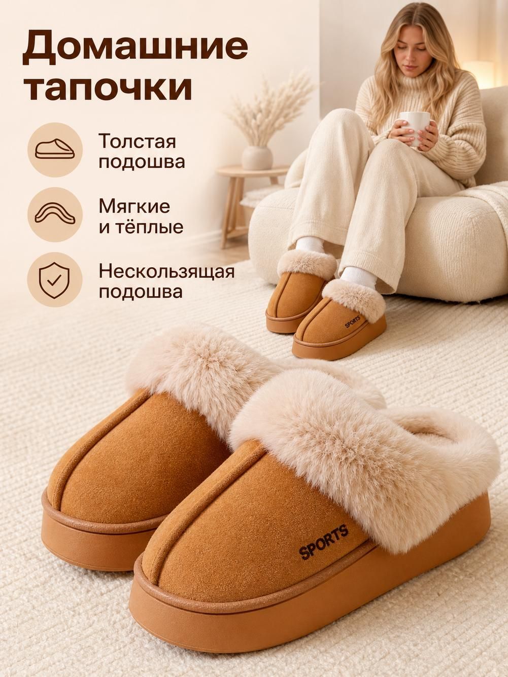 Тапочки, размер 40-41, хаки
