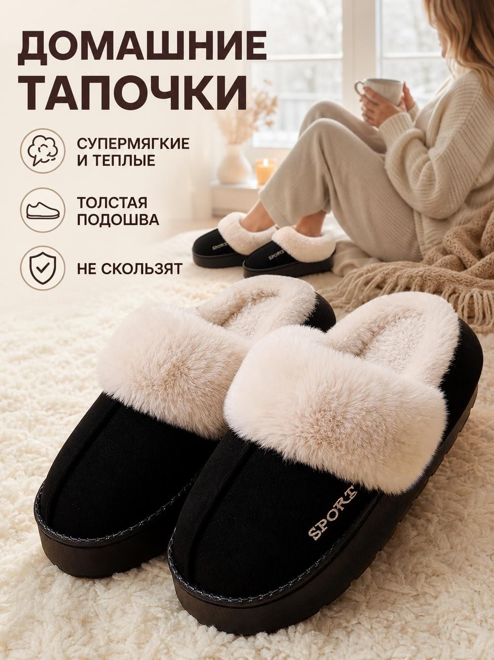 Тапочки, размер 38-39, черный