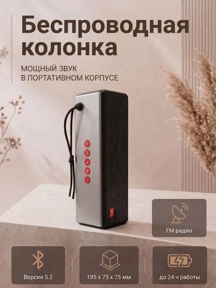 Колонка портативная с FM-радио, Беспроводная колонка блютуз, черная