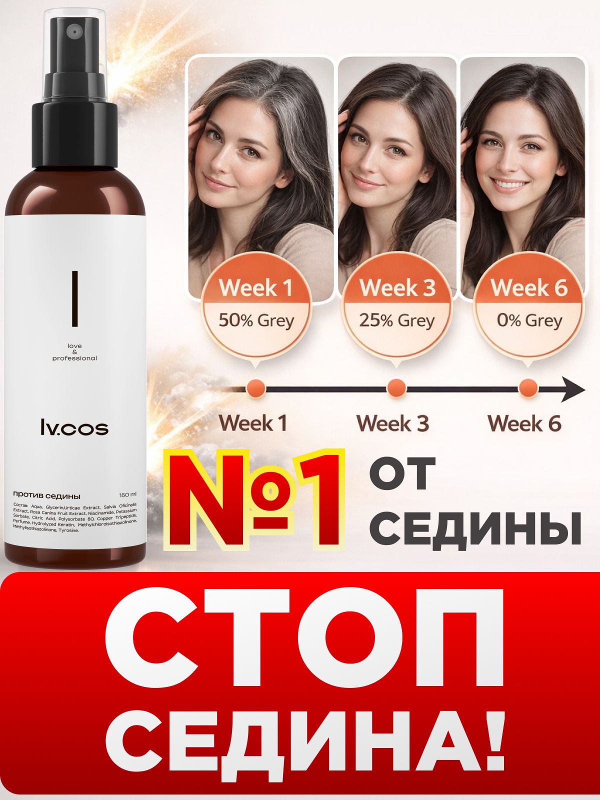 Лосьон для волос против седины спрей, lv.cos