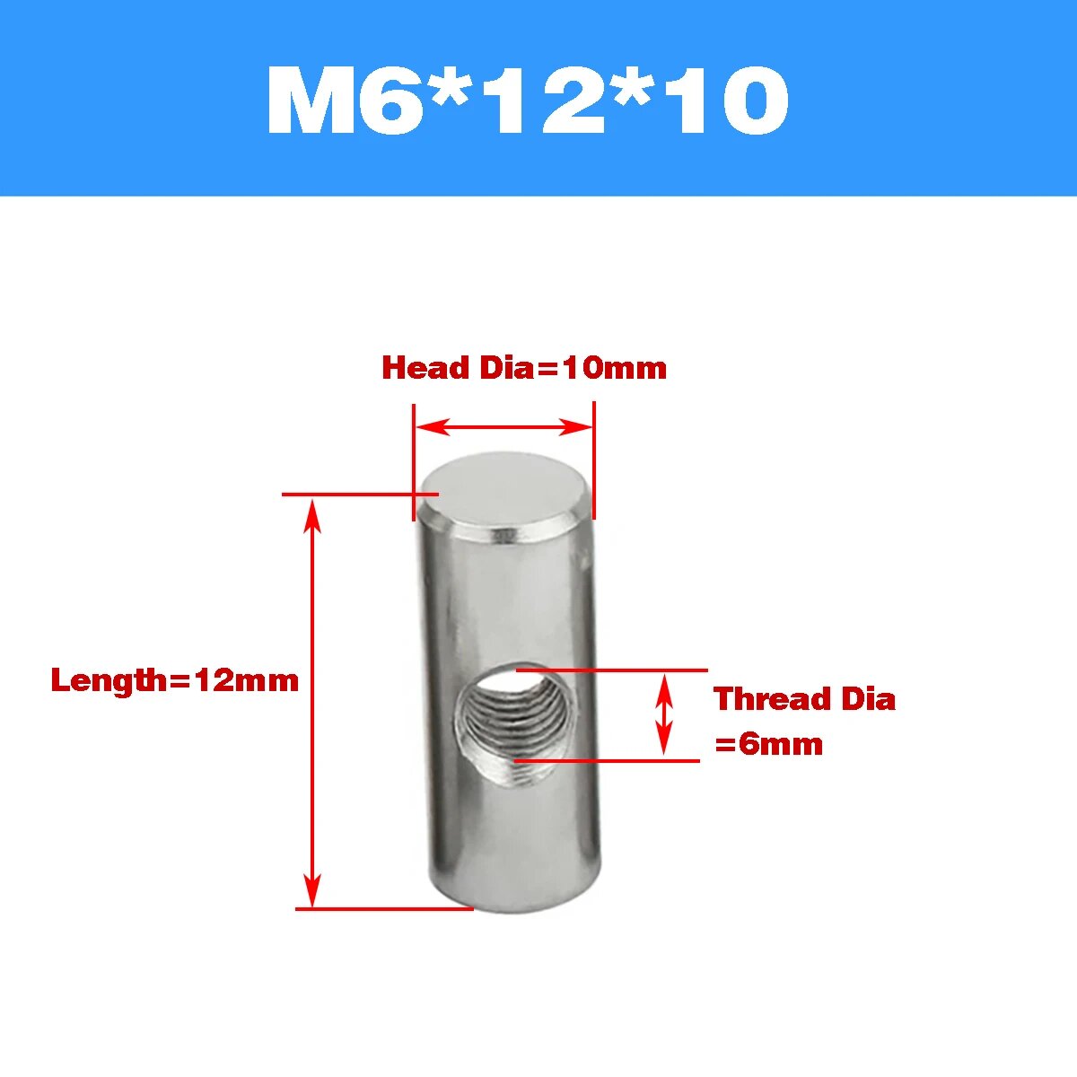Гайка-молоток M6x12x10, нержавеющая сталь, 5шт