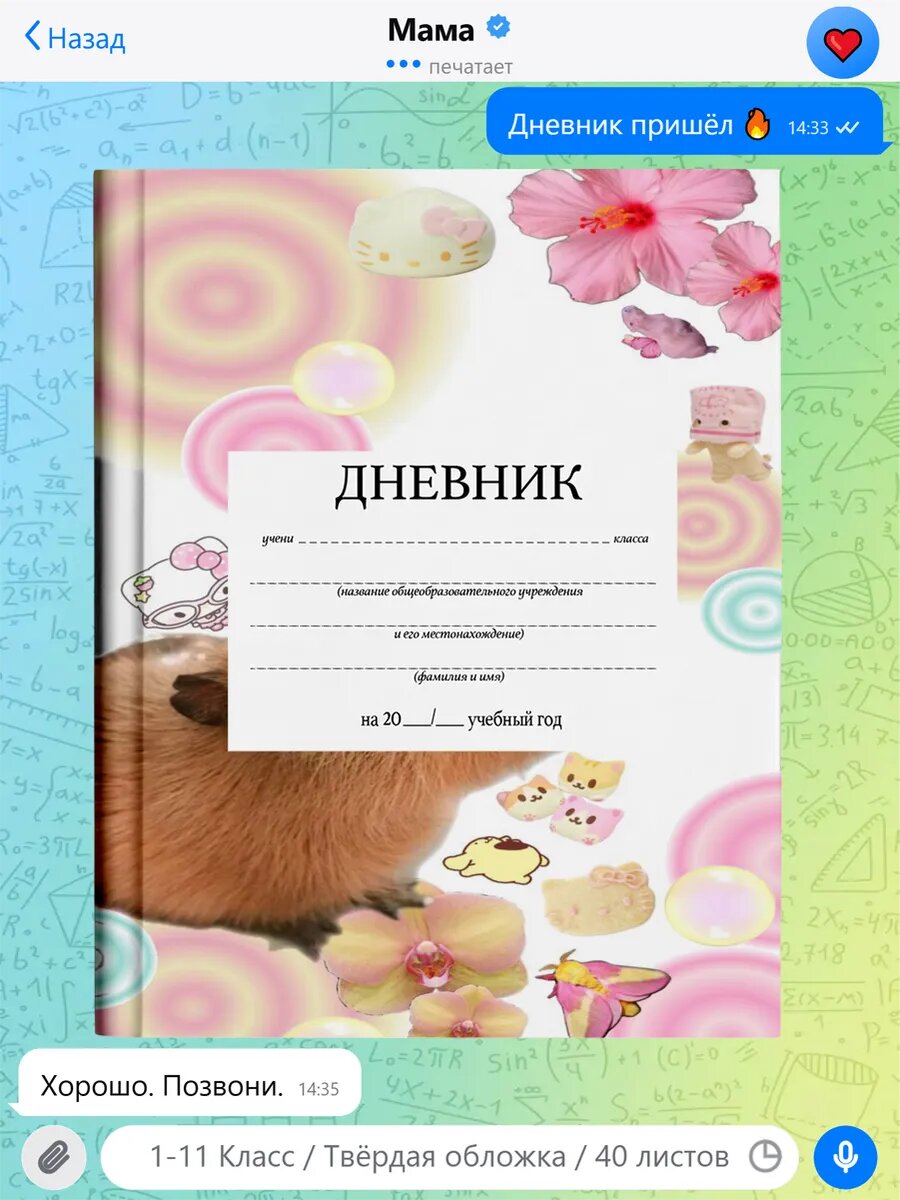 Школьный дневник с принтом Аниме