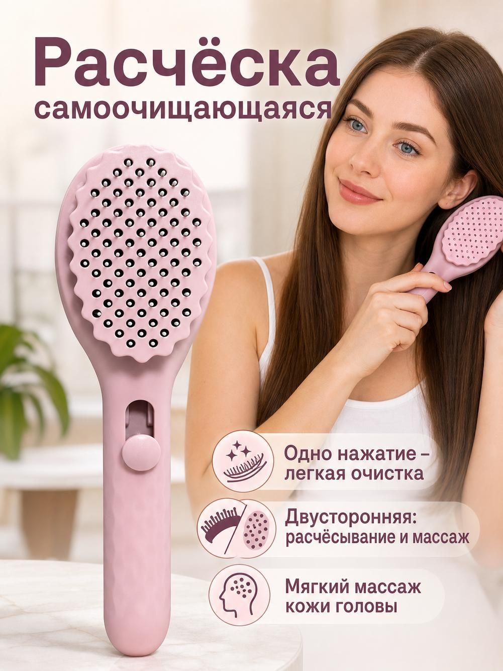 Телескопическая массажная щетка для волос с воздушной подушкой, придает объем и гладкость, легко очищается от волос