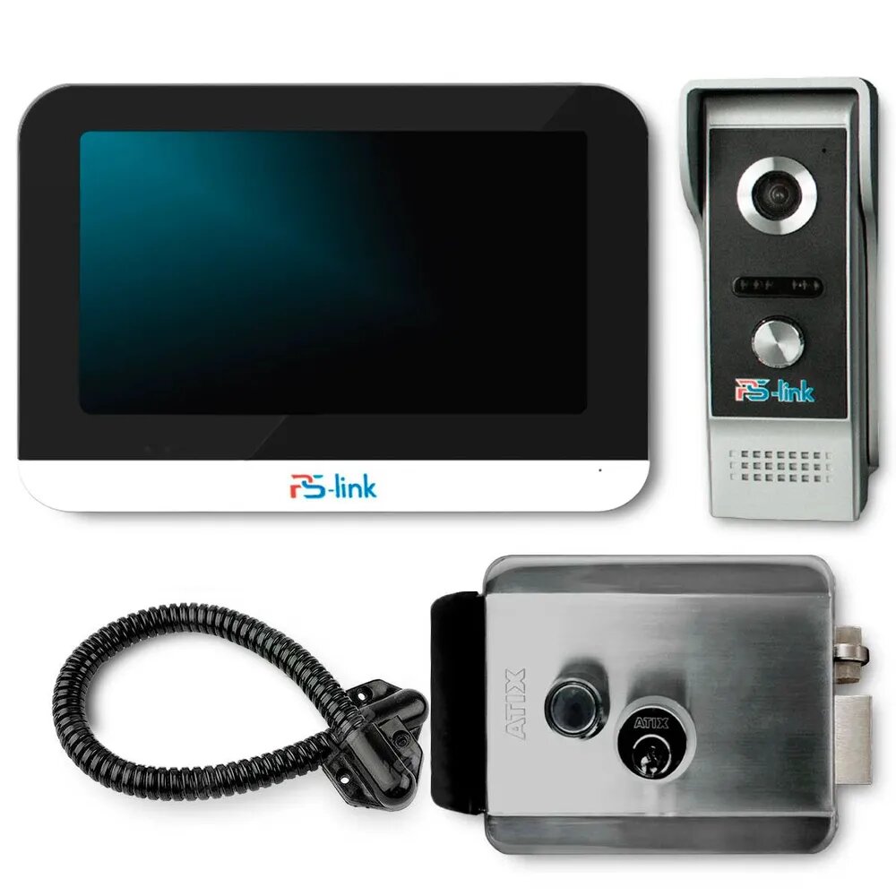 Комплект цифрового видеодомофона Ps-Link KIT-DB10-SS для квартиры, частного дома, офиса / сенсорный монитор 7" с microSD, вызывная панель 2Мп с ИК-подсветкой, электромеханический замок