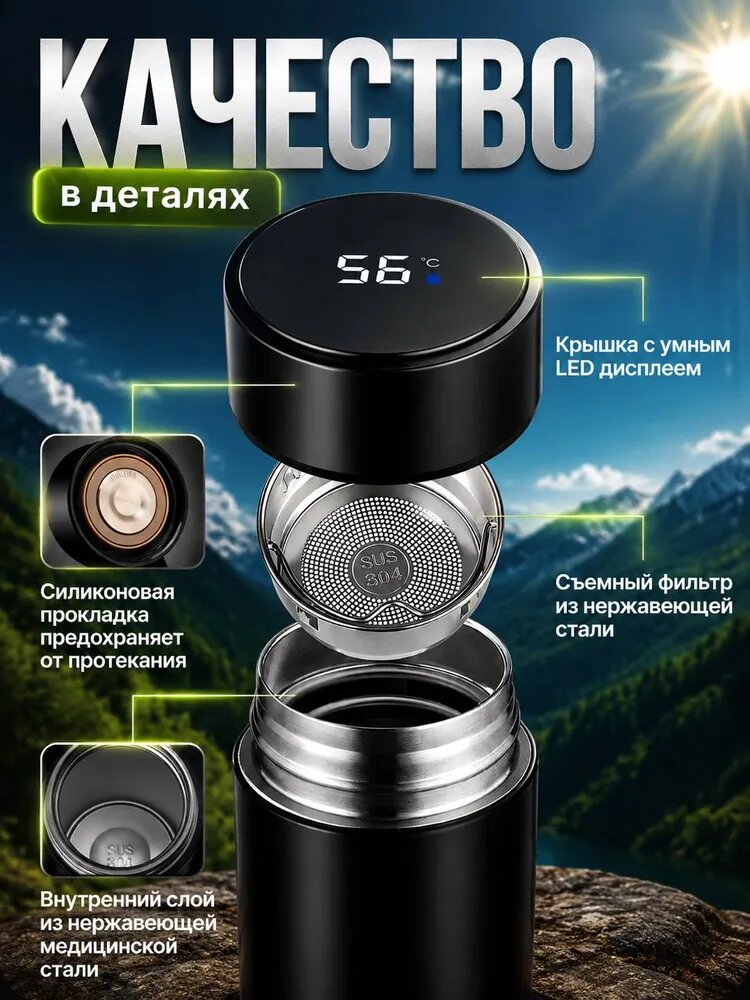 Термос 0.5 л, черный — фото 1