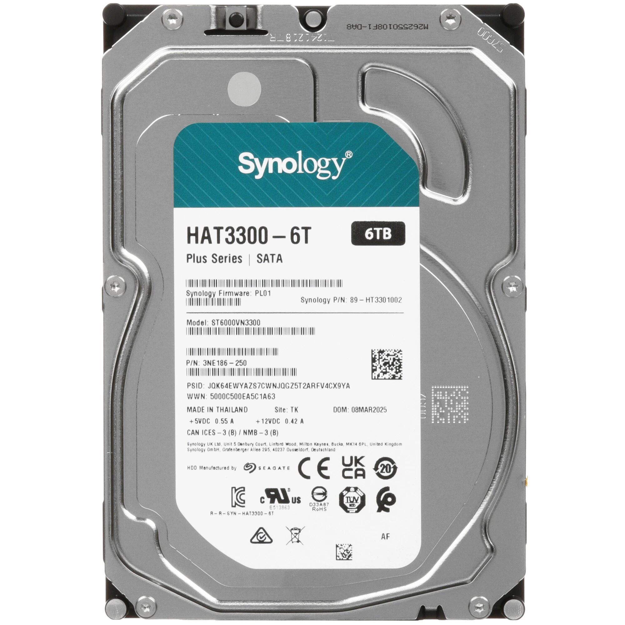 Synology HAT3300-6T Жесткий диск HDD SATA 3,5", 6Tb, 5400 rpm, 256Mb, 6 Гбит/с