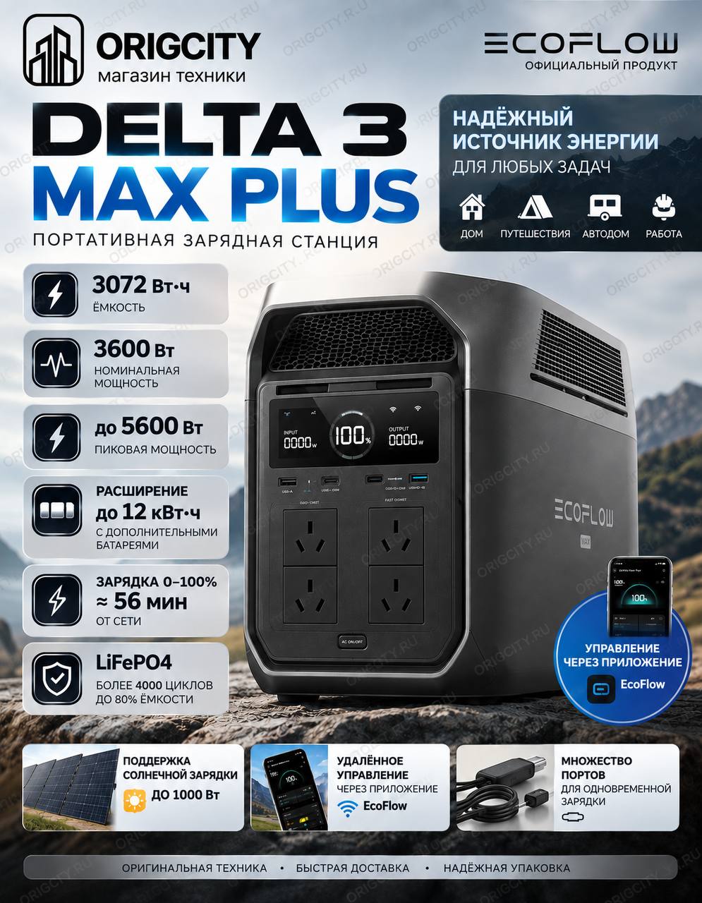Портативная зарядная станция EcoFlow Delta 3 Max Plus, 2048Втч, X-Boost, 3900Вт, IBP