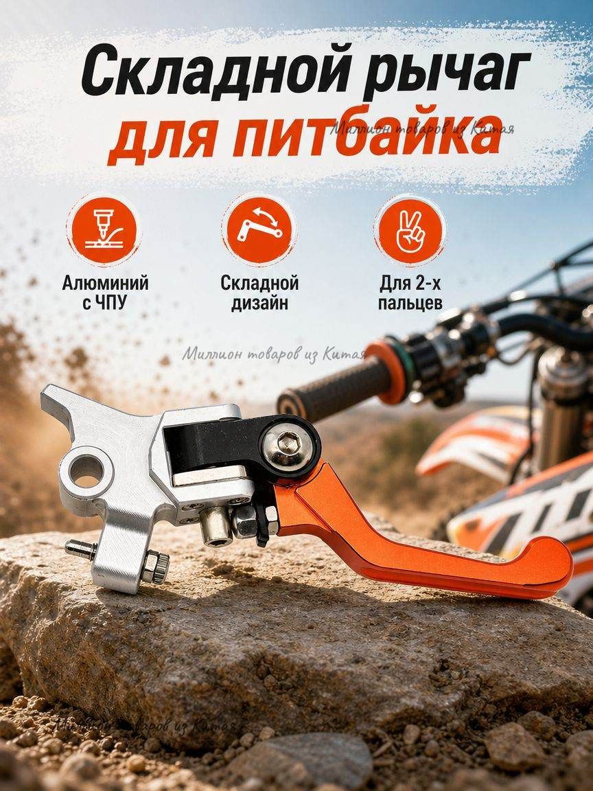 Рычаг тормоза складной 360 для мотоциклов и питбайков, Т4 (тип1), оранжевый