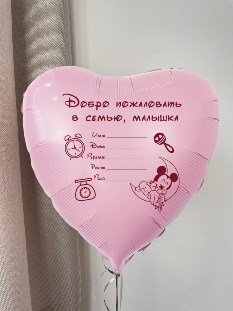 Воздушный фольгированный шар с гелием на выписку с метрикой