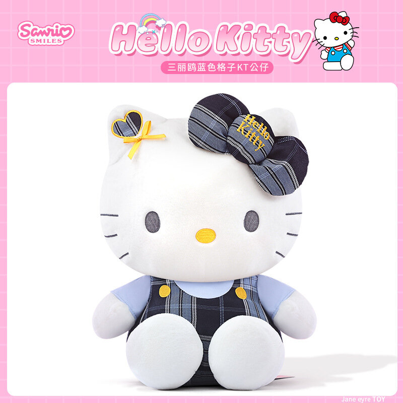 Аутентичная плюшевая игрушка Хелло Китти Sanrio 20 см синяя в клетку подарок на день рождения