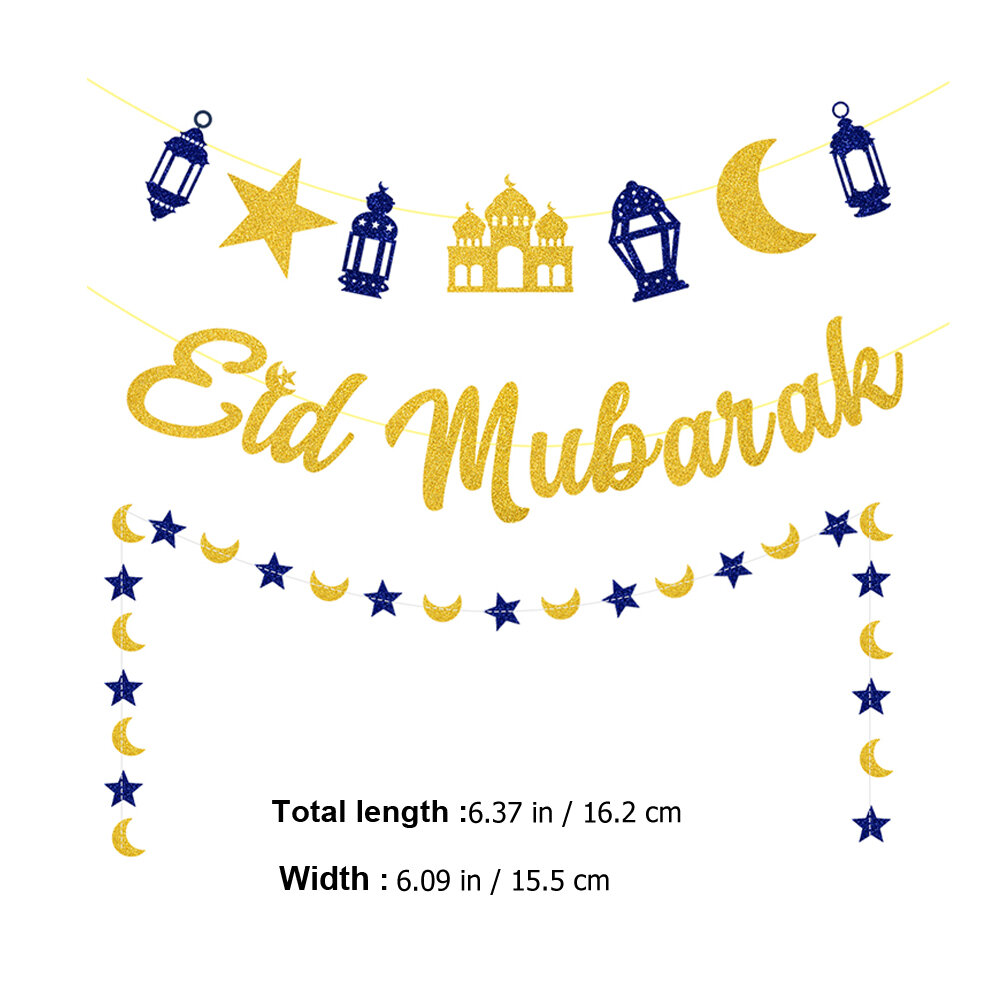 3 Пcs Баннер С Праздничной Гирляндой Eid Mubarak Для Украшения Праздника 16.20X15.50X0.10Cm
