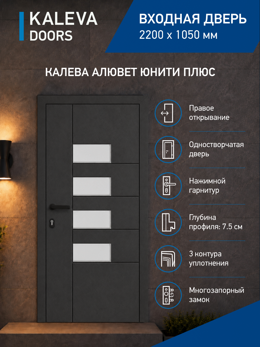 Входная дверь в дом 220х105 правая антрацит теплая панель со стеклянными вставками