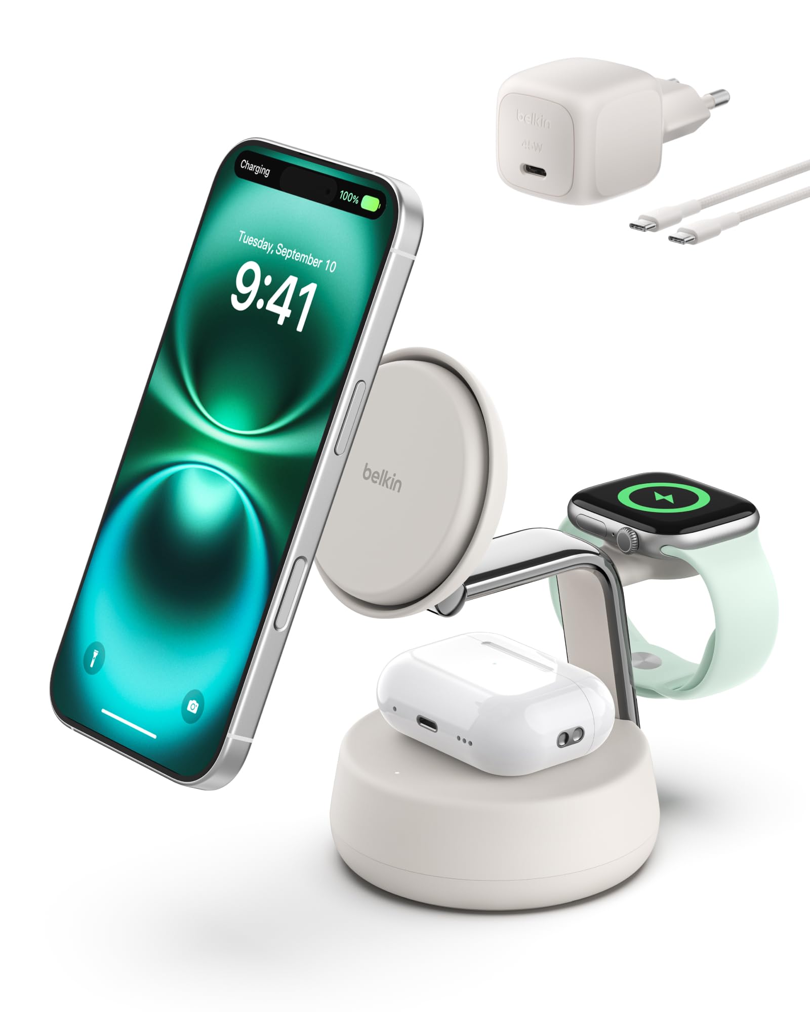 Беспроводное зарядное устройство Belkin UltraCharge Pro MagSafe, Qi2 25 Вт, для iPhone, Apple Watch, AirPods