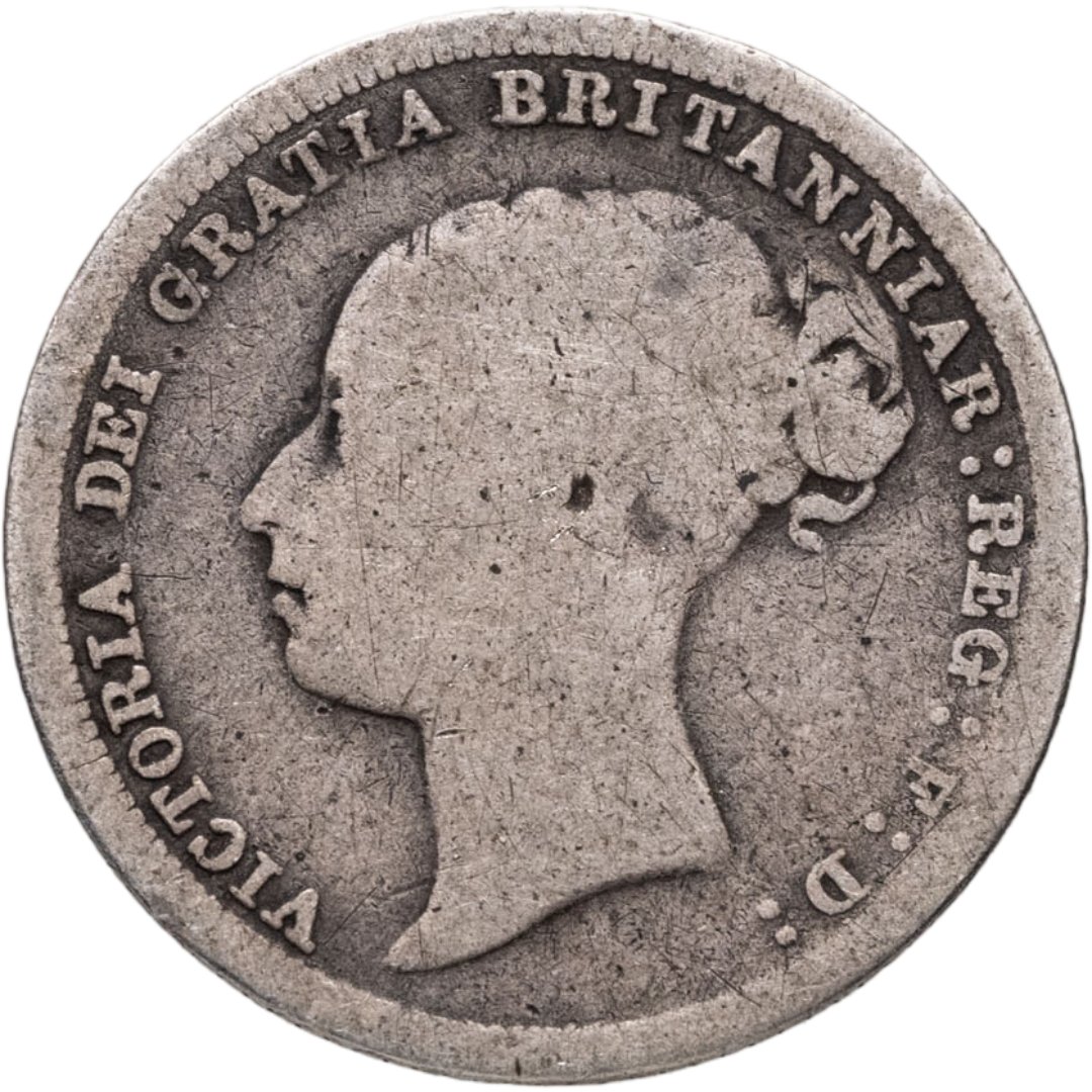 Великобритания 6 пенсов pence 1885, Серебро 925, в сохранности F