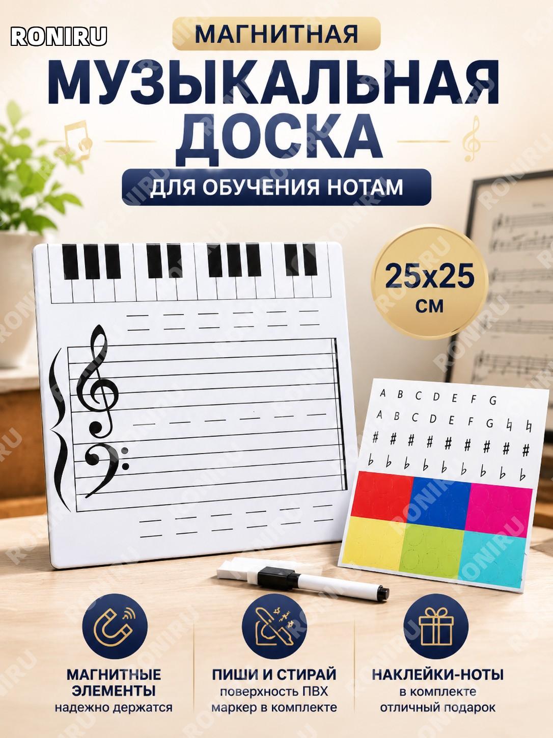 Магнитная музыкальная доска для нот 25×25 см, сухостираемый ПВХ-планшет с наклейками-нотами для обучения ученикам