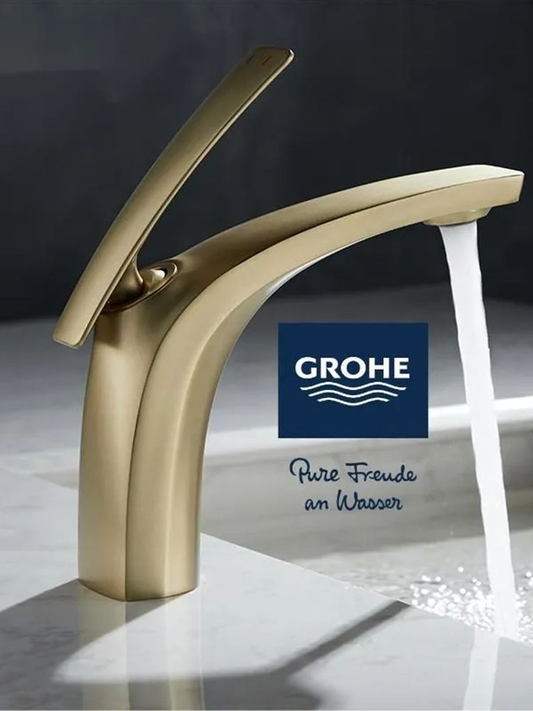 Смеситель для раковины в ванную GROHE из латуни с заземлением и перекрывающими кранами