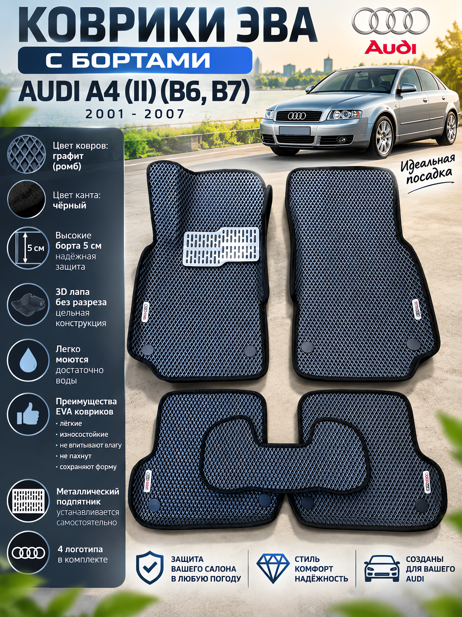 Комплект EVA с бортами для AUDI A4 (II) (В6, B7) 2001-2007 /ауди А4.