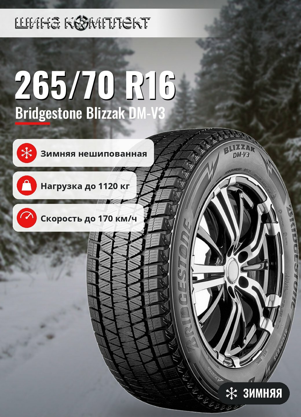 Автомобильная шина Bridgestone Blizzak DM-V3 265/70 R16 112R зимняя для легкового автомобиля